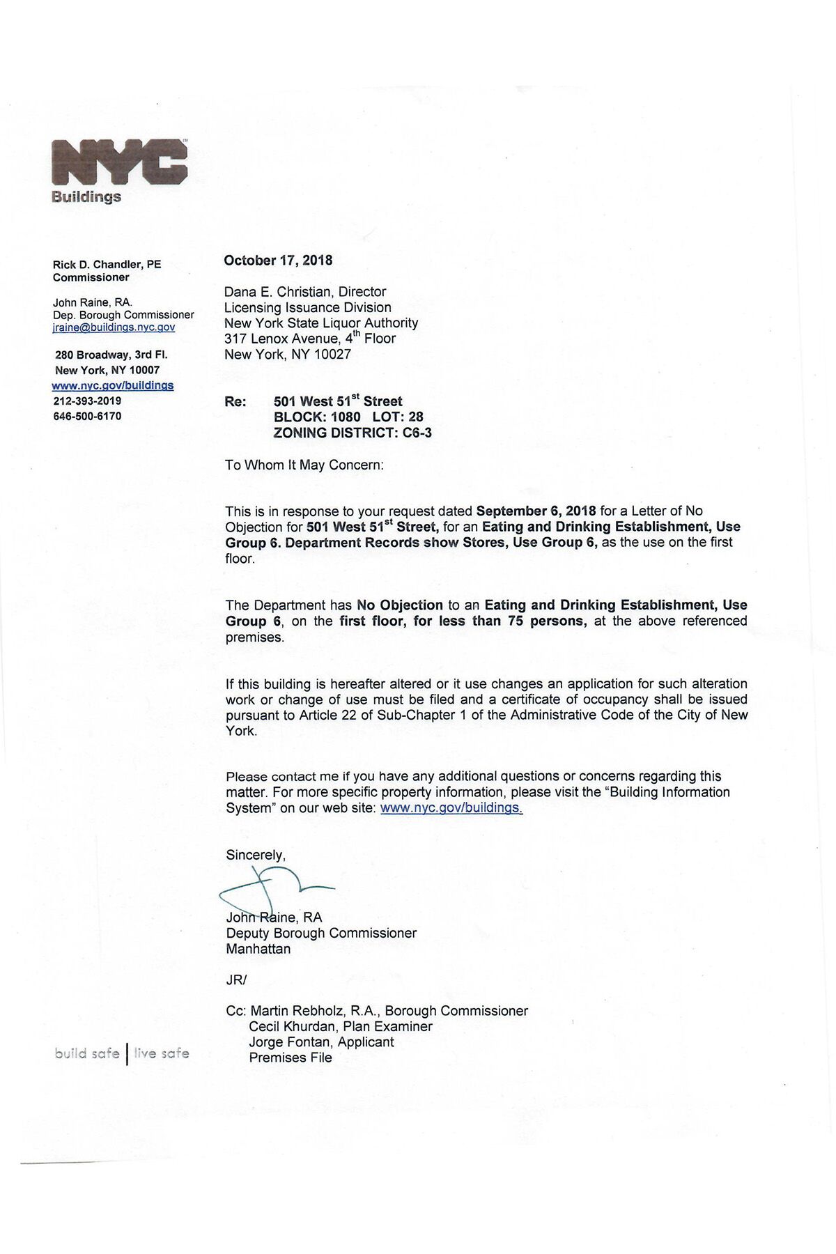 Letter of No Objection NYC DOB · Fontan Architecture